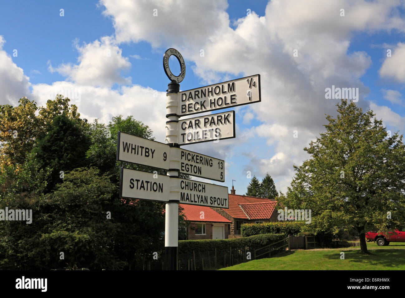 Road signs in Goathland, North Yorkshire, North York Moors National ...