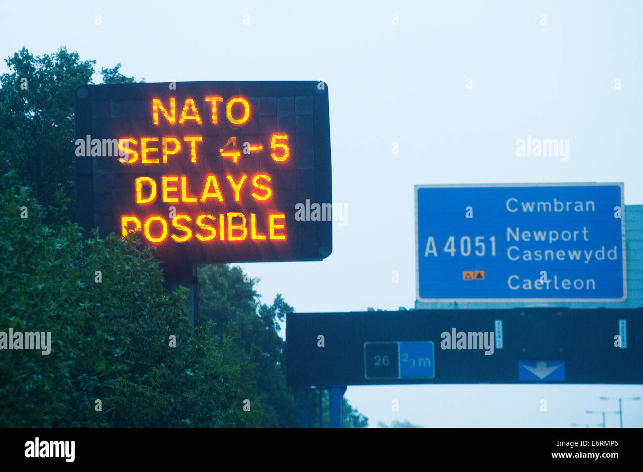 Newport, UK. 29th August, 2014. M4 Motorway signs warn of delays. 60 ...