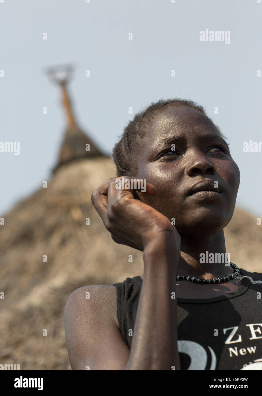 Nuer Tribe Woman Calling On A Mobile Phone, Gambela, Ethiopia Stock ...