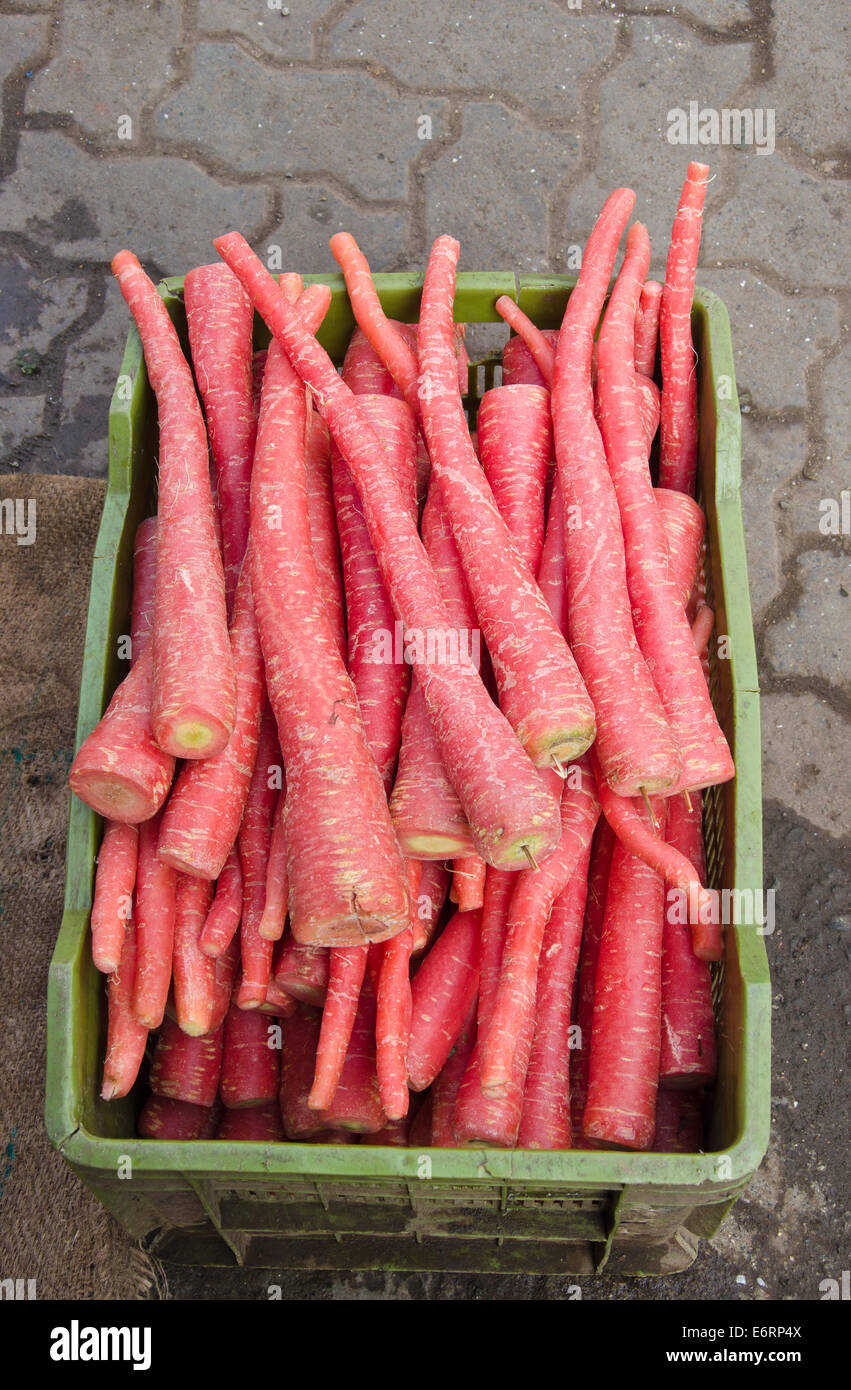fresh vegetable red carrots in plastic box - asia street market bazaar ...