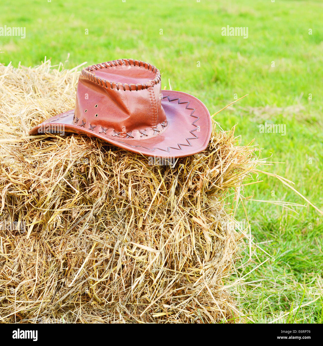 Brown cowboy hat laying on hay stack Stock Photo - Alamy