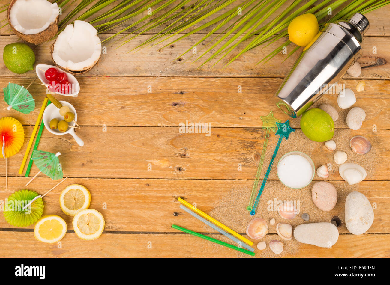 Summer party table with cocktail accessories and garnish Stock Photo ...