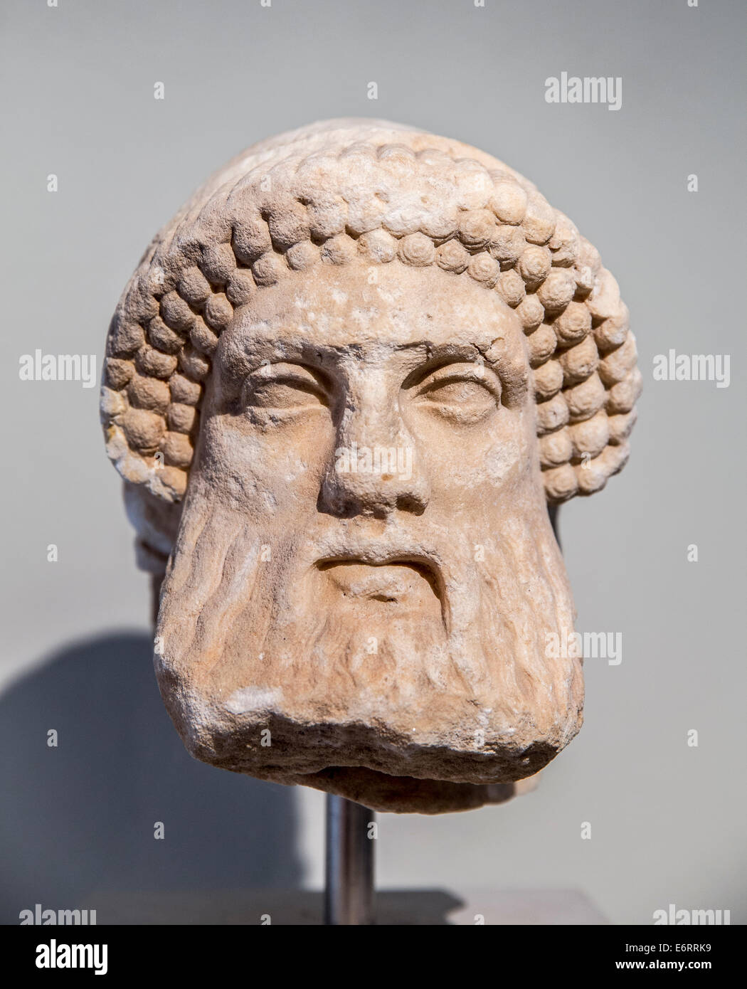 Head of a statue displayed in the Archeological Museum of Limenas Stock ...