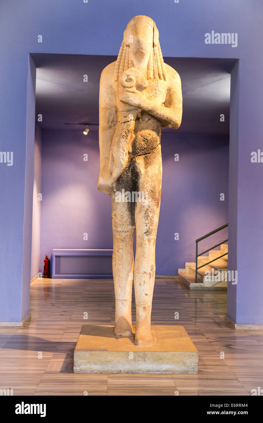 Statue of an unfinished kriophoros Kouros, 600 BC Stock Photo - Alamy