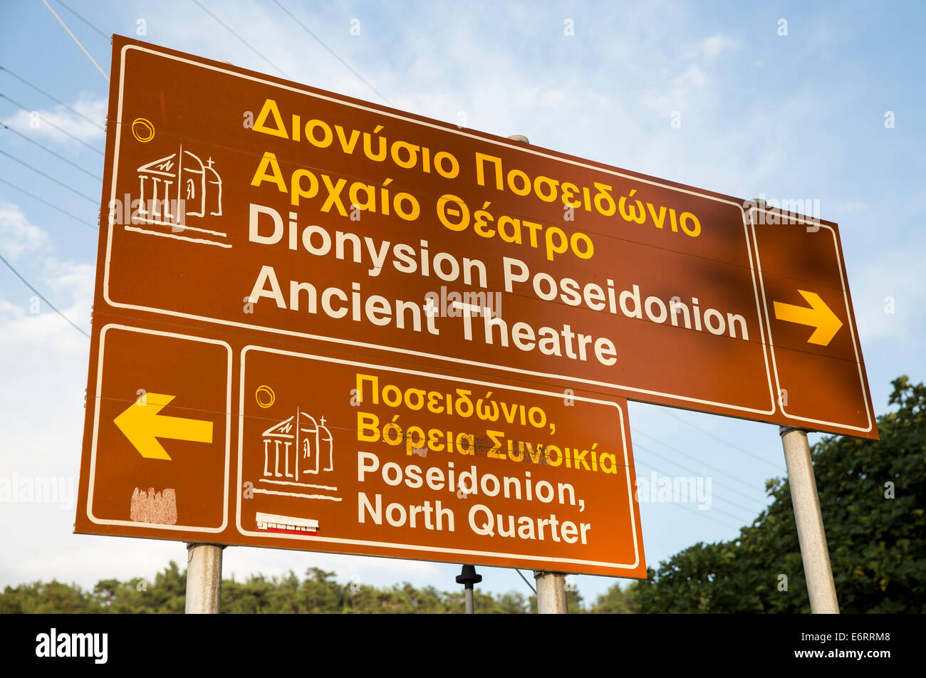 Sign in English and Greek to the ancient theater of Thasos and the ...