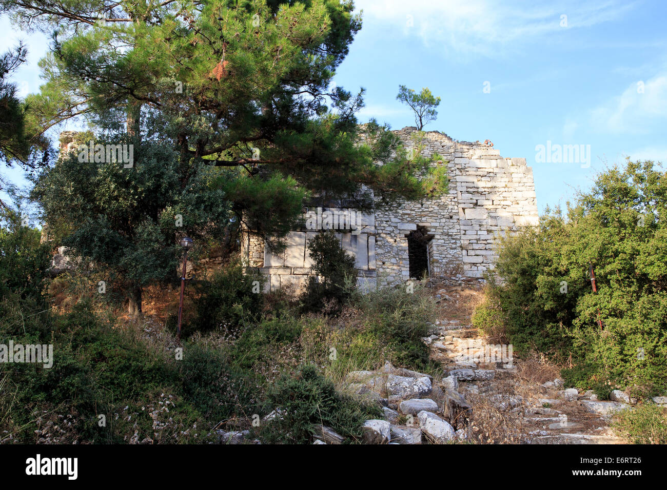 Ruined walls of the medieval fortress on the acropolis of Thasos ...