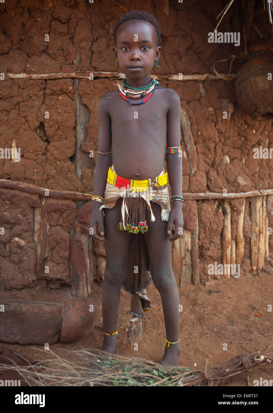 Litte Hamer Girl Tribe In Traditional Outfit, Turmi, Omo Valley ...