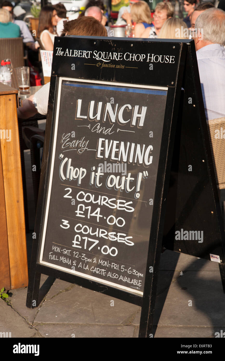 Albert Square Chop House Menu Board, Manchester, England, UK Stock ...