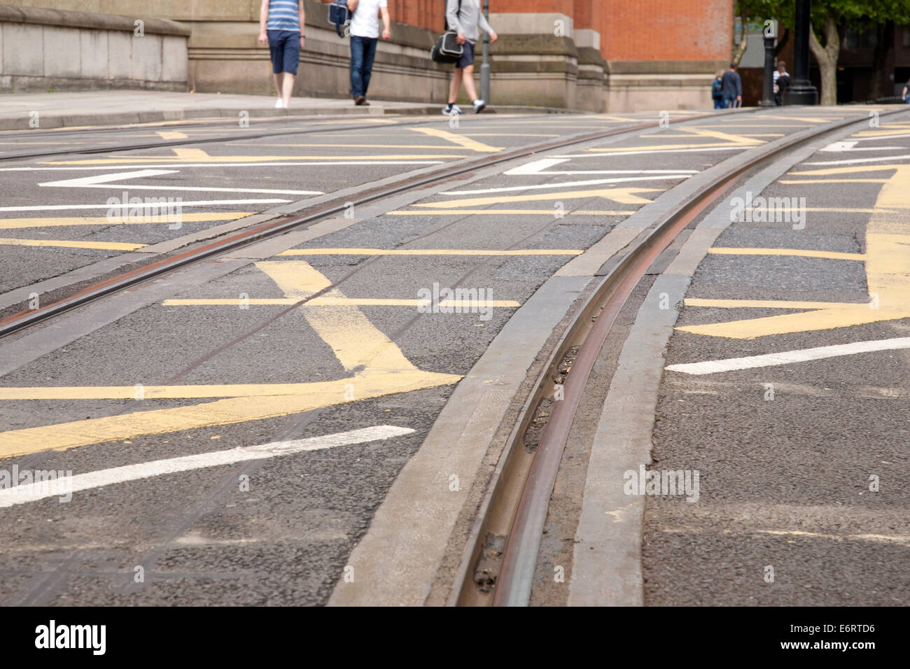 Urban Scene with Tram Lines on Street Stock Photo - Alamy
