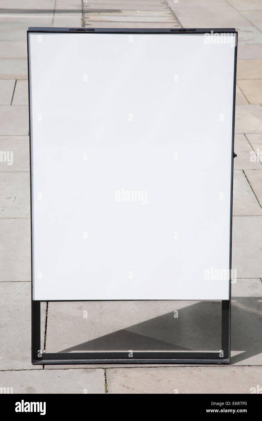 Blank White Sign in Urban City Street against Sidewalk Background Stock ...