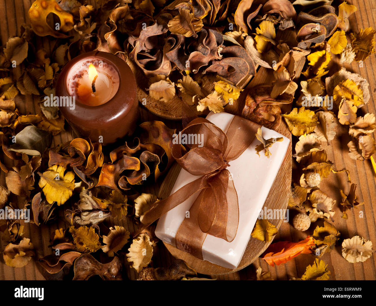 Spa background in the range of brown and yellow Stock Photo - Alamy