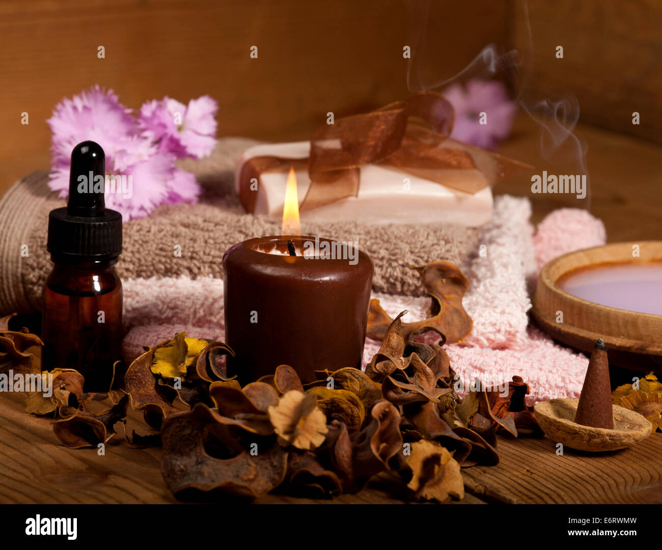 Spa background in the range of brown and pink Stock Photo - Alamy