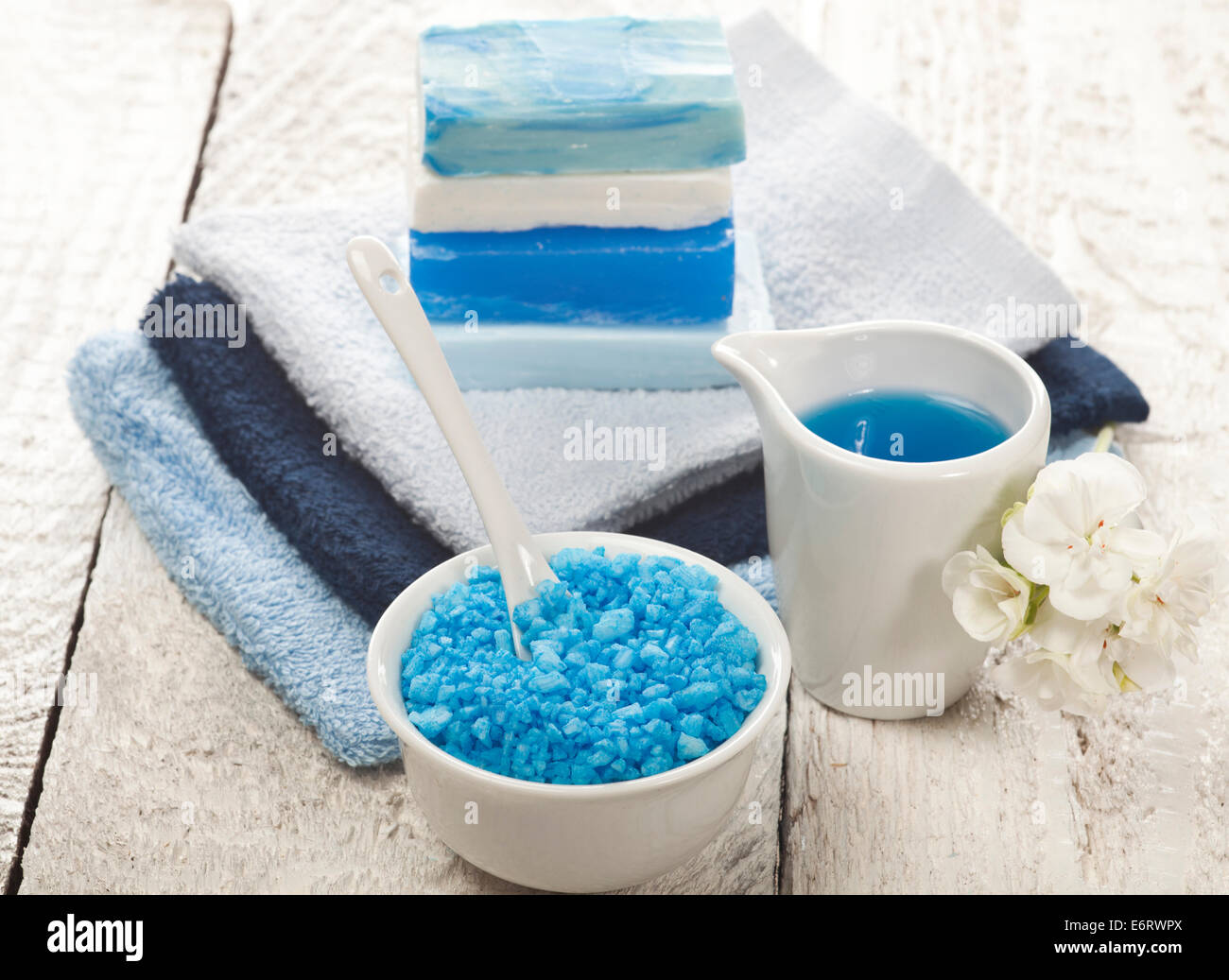 Spa background in the range of blue and white Stock Photo - Alamy
