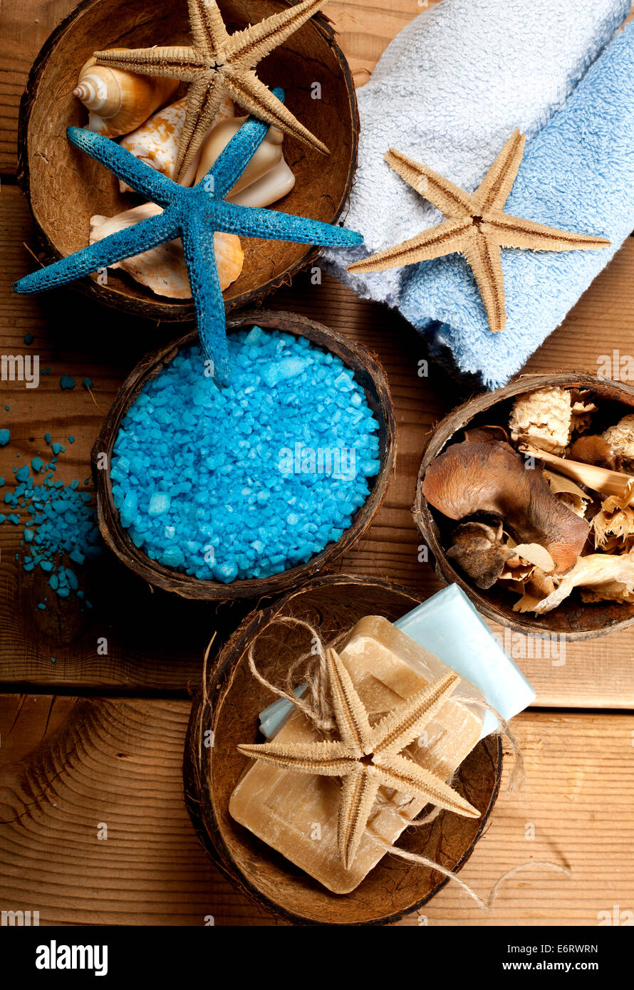 Spa background in the range of brown and blue Stock Photo - Alamy