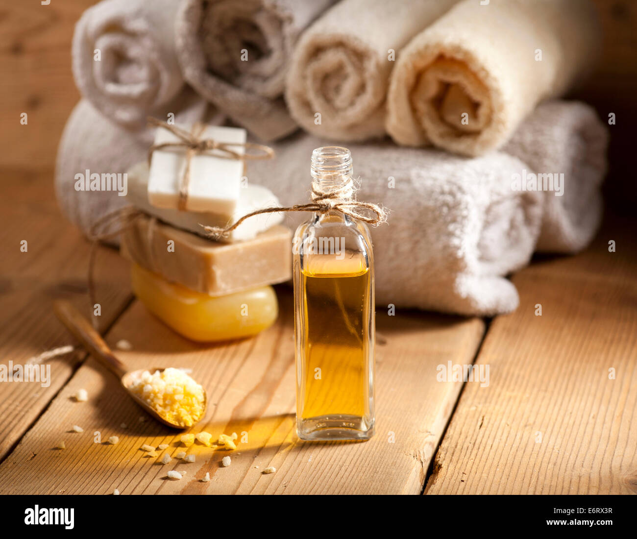 Spa background in the range of brown and yellow Stock Photo - Alamy