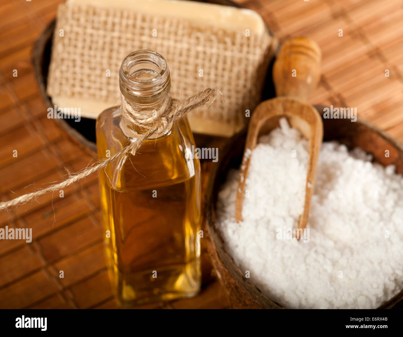 Spa background in the range of brown and yellow Stock Photo - Alamy