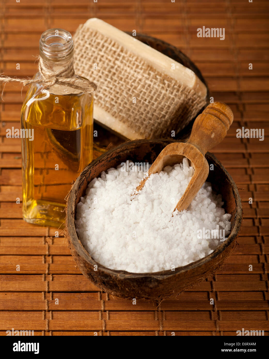 Spa background in the range of brown and yellow Stock Photo - Alamy