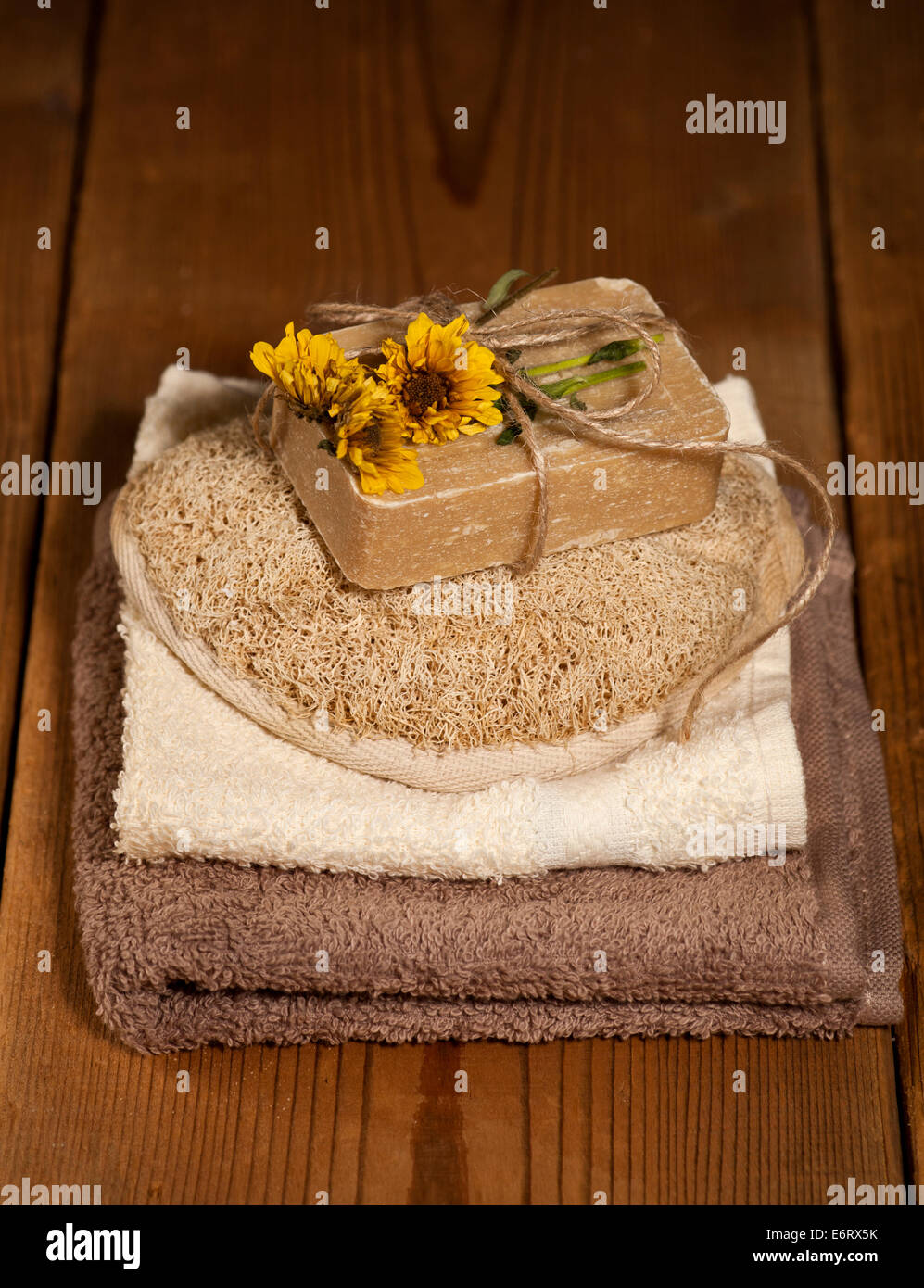 Spa background in the range of brown and yellow Stock Photo - Alamy