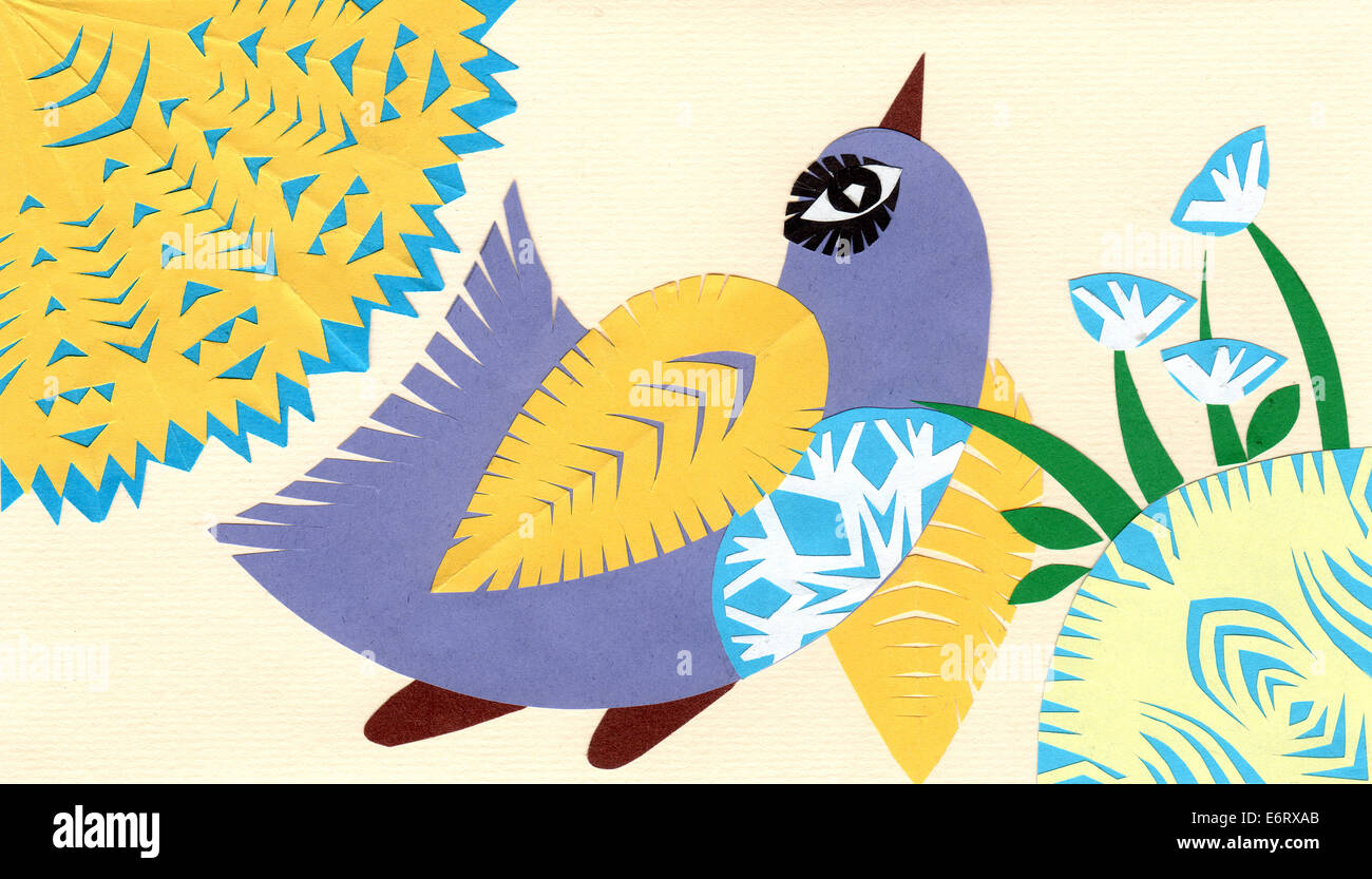 color illustration with a bird and the sun Stock Photo - Alamy