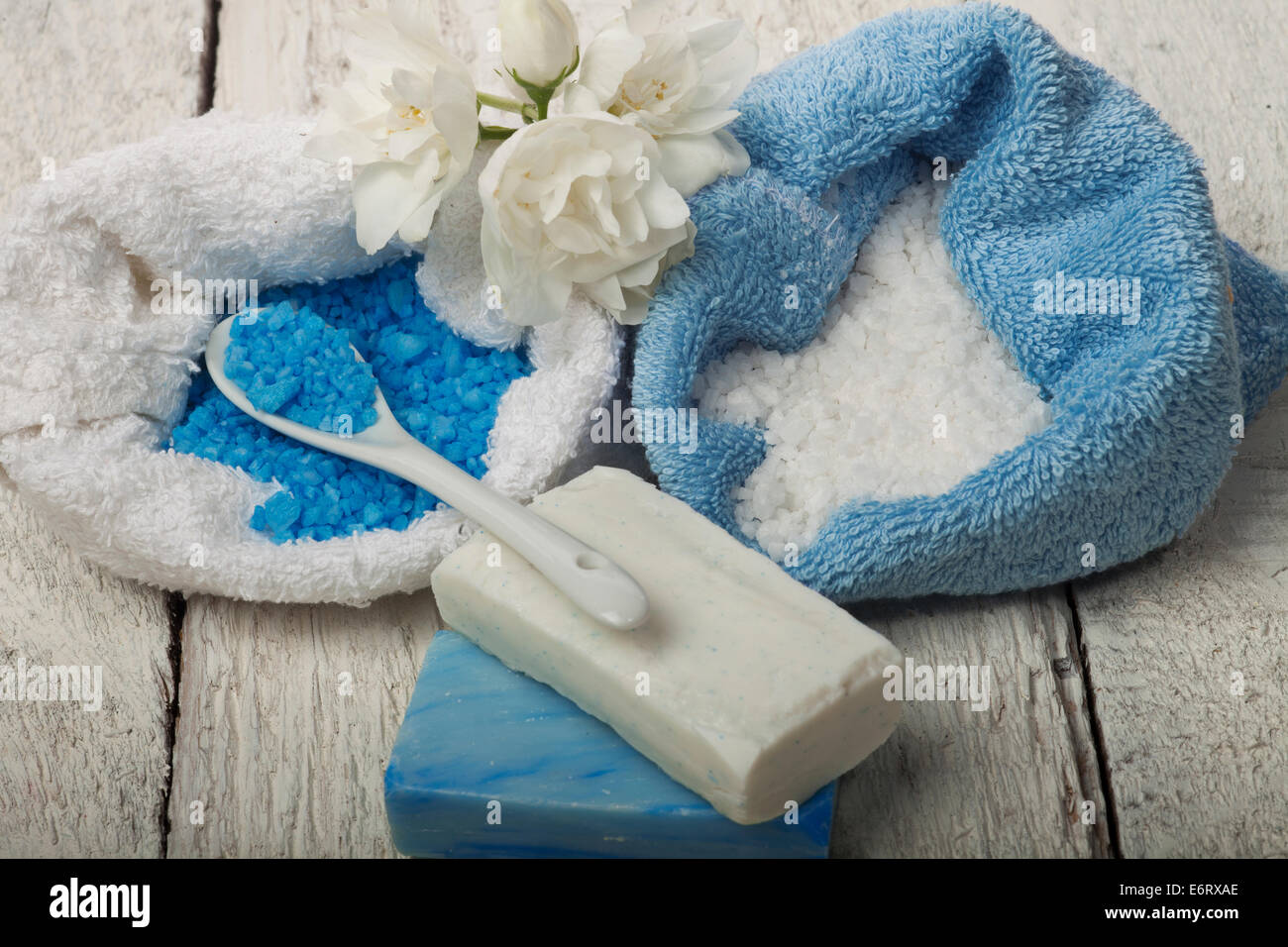 Spa background in the range of blue and white Stock Photo - Alamy