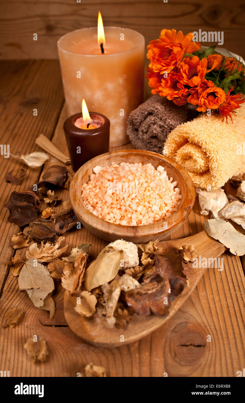 Spa background in the range of brown and orange. Selective focus Stock ...