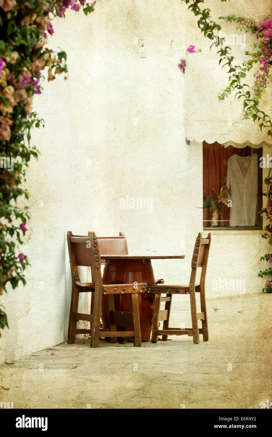 Rustic terrace on a Mediterranean island Stock Photo - Alamy