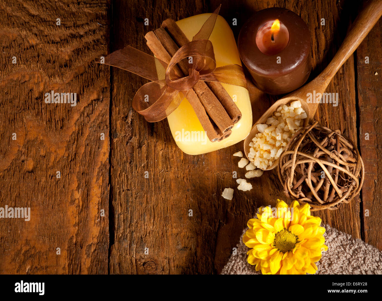 Spa background in the range of brown and yellow Stock Photo - Alamy