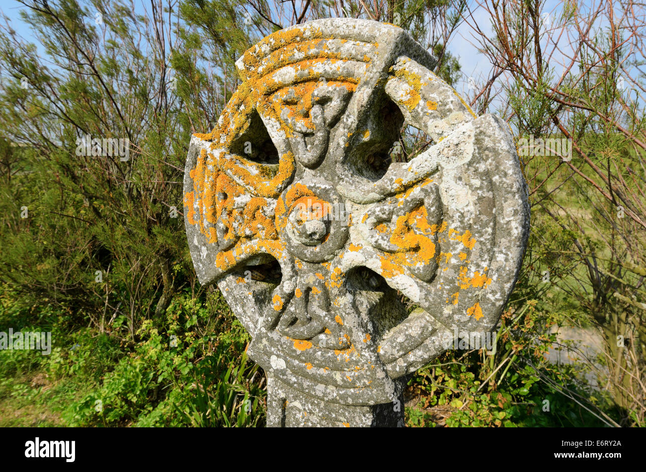 The 19th century Celtic Cross at the church of Saint Winwaloe in ...