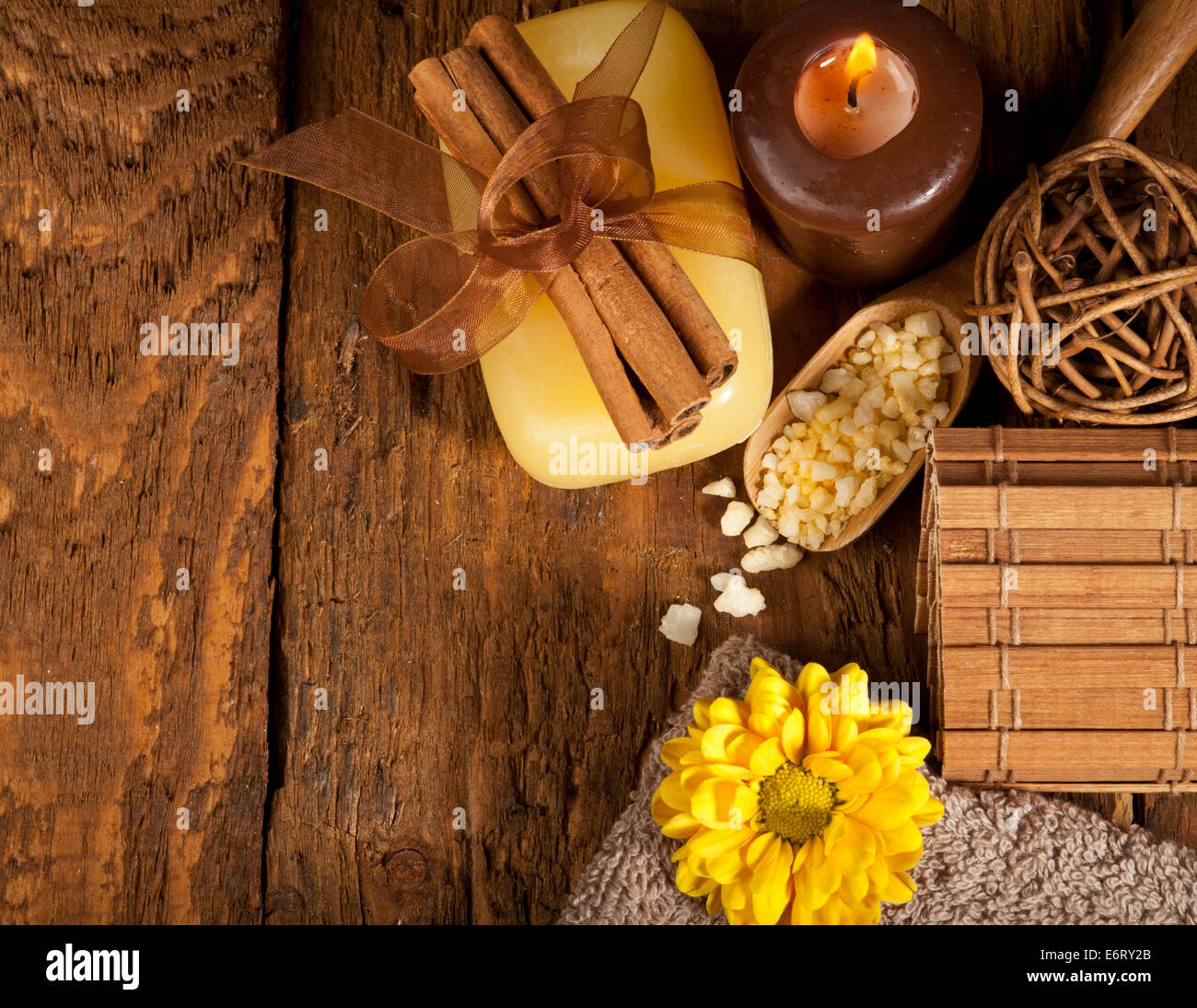 Spa background in the range of brown and yellow Stock Photo - Alamy
