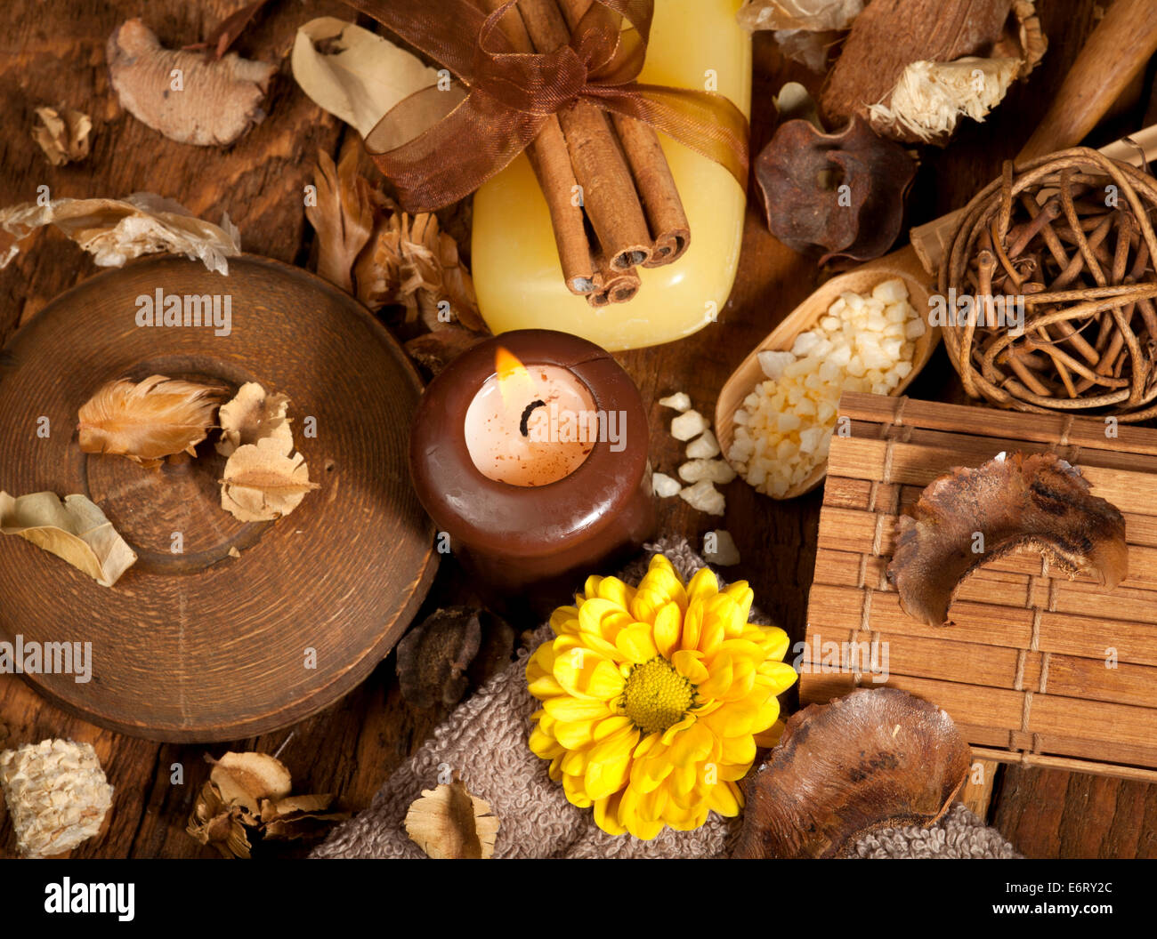Spa background in the range of brown and yellow Stock Photo - Alamy