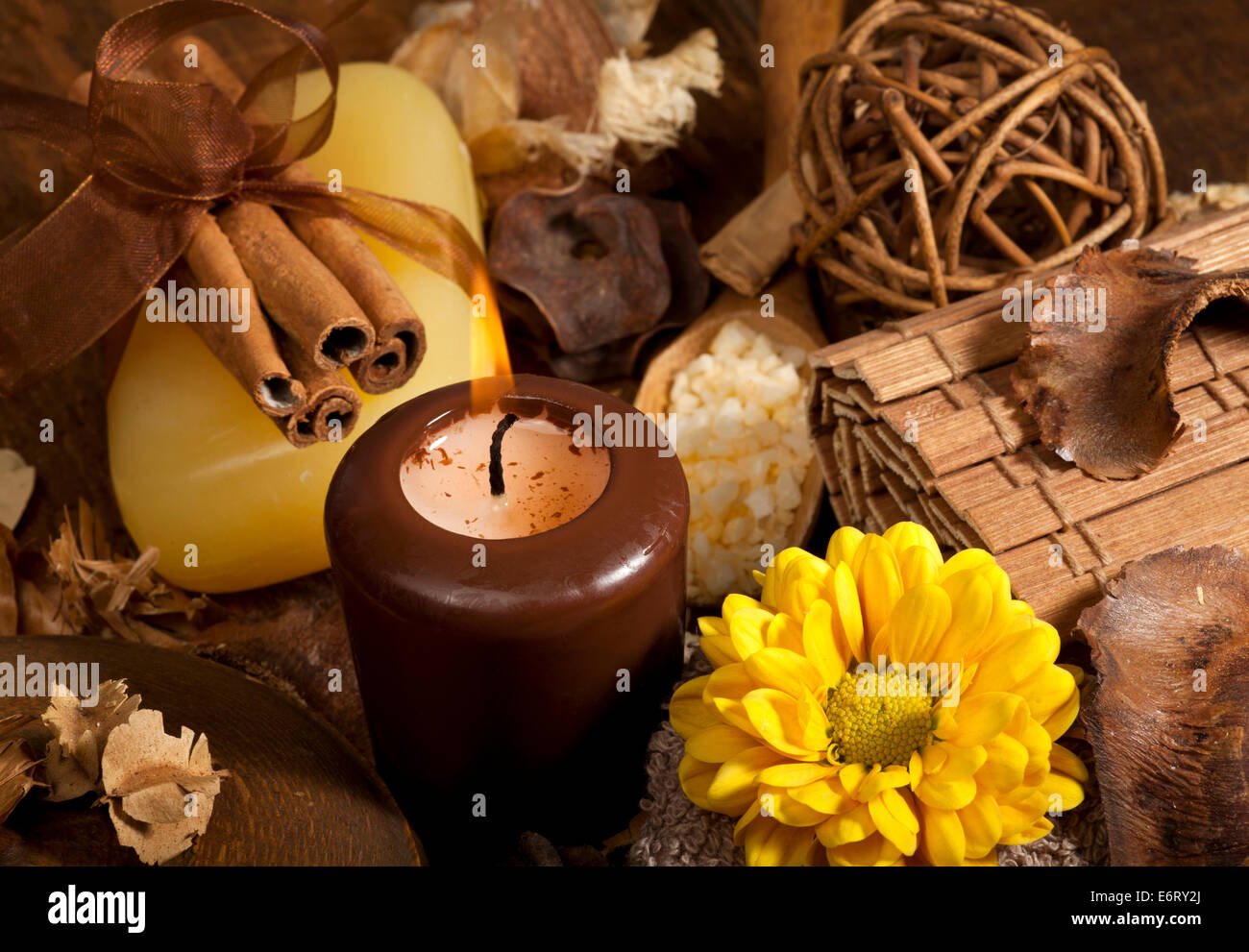 Spa background in the range of brown and yellow Stock Photo - Alamy