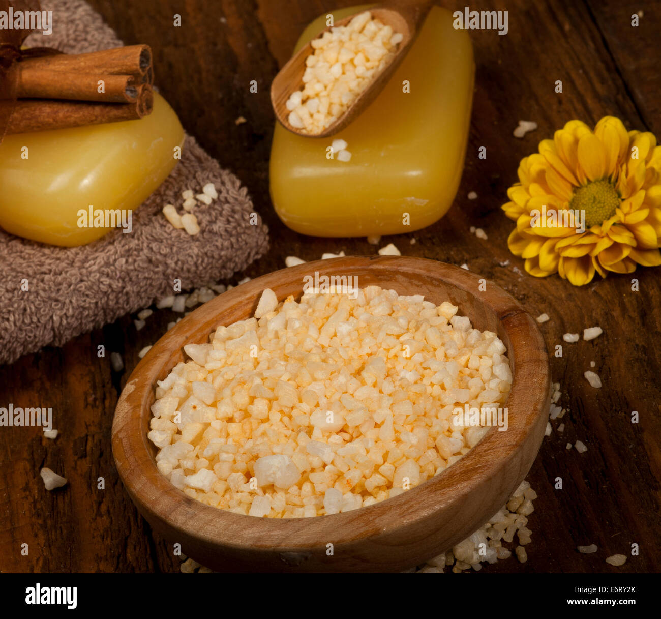 Spa background in the range of brown and yellow Stock Photo - Alamy
