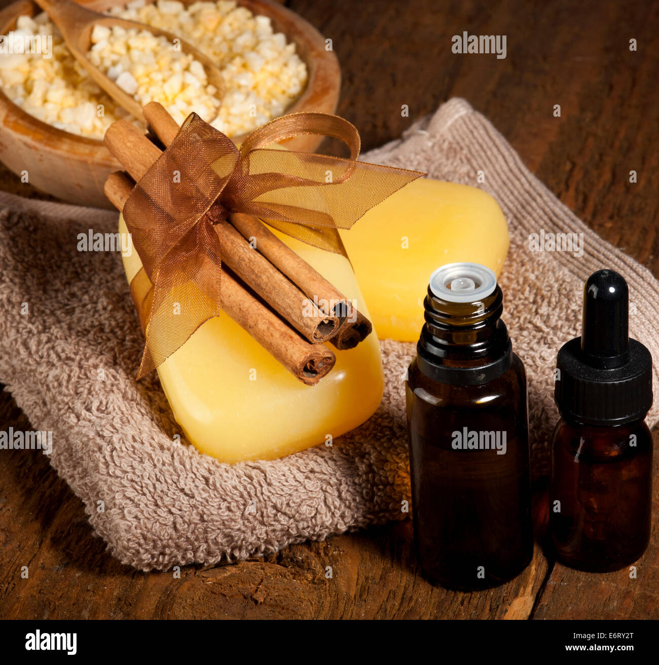 Spa background in the range of brown and yellow Stock Photo - Alamy