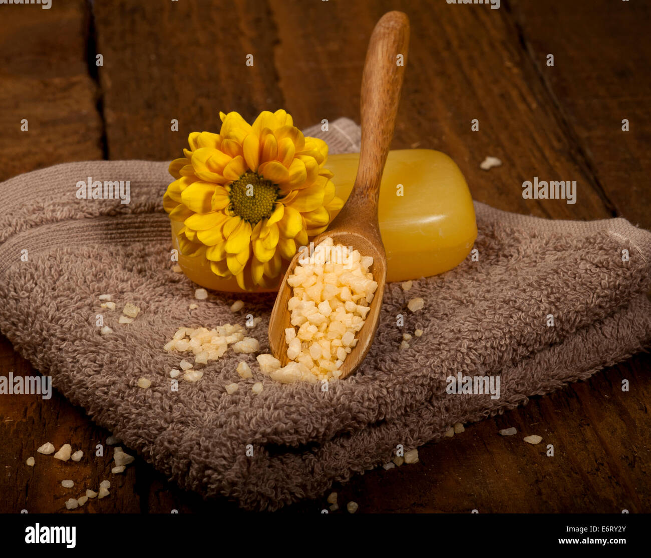 Spa background in the range of brown and yellow Stock Photo - Alamy