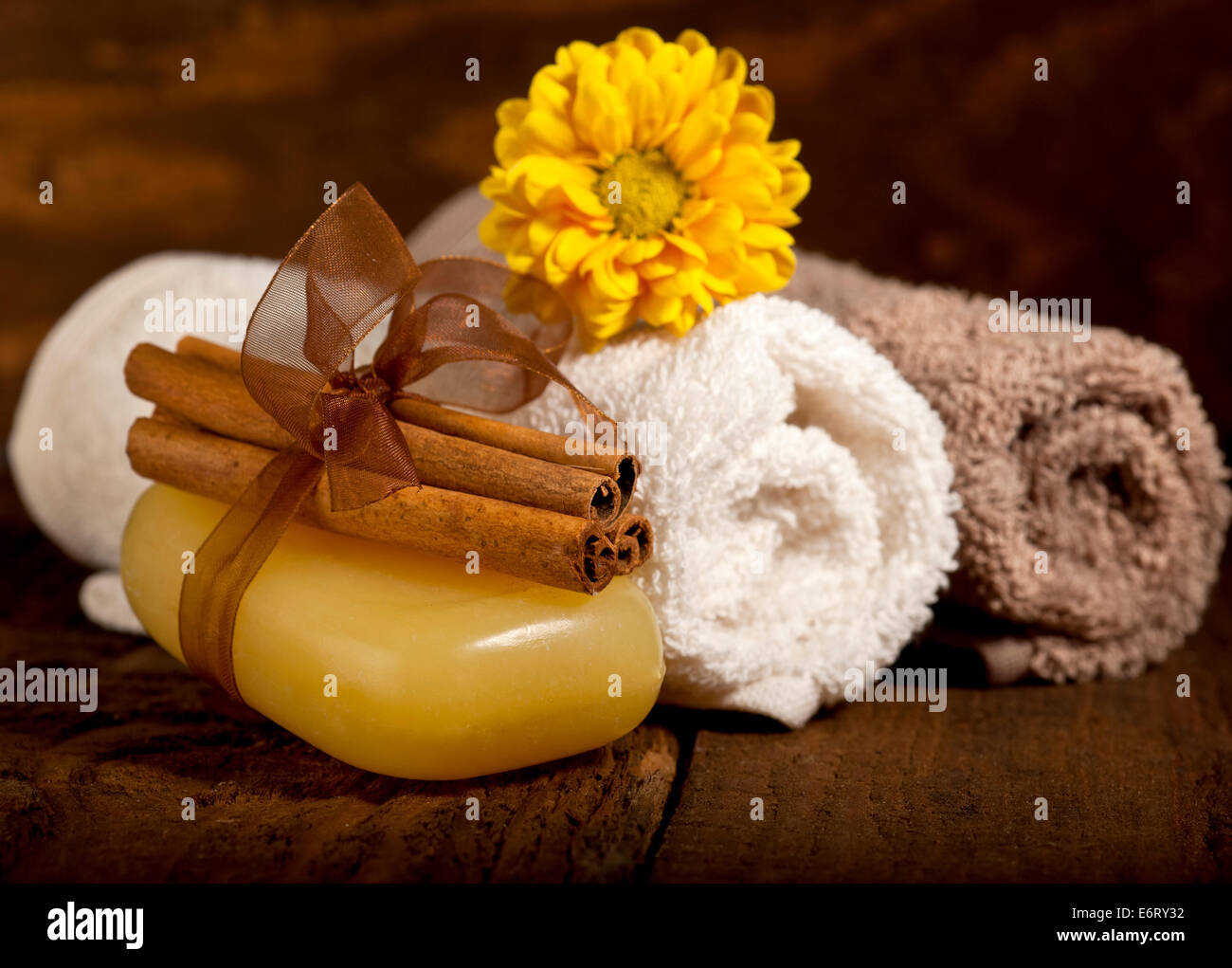 Spa background in the range of brown and yellow Stock Photo - Alamy