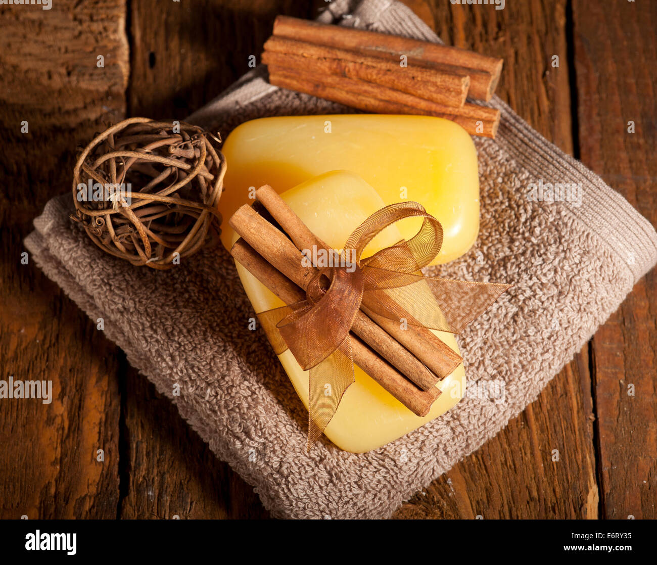 Spa background in the range of brown and yellow Stock Photo - Alamy