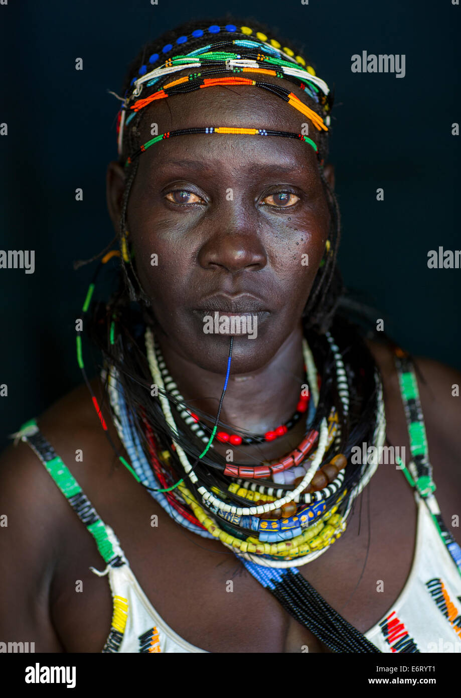 Woman From Anuak Tribe In Traditional Clothing, Gambela, Ethiopia Stock ...