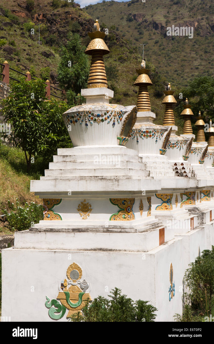 Eastern Bhutan, Trashigang, Chazam, Gomphu (Gom) Kora temple, line of ...