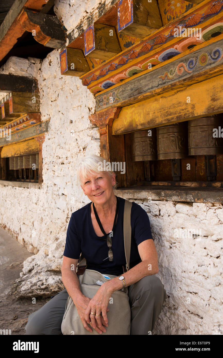 Eastern Bhutan, Trashigang, Chazam, Gomphu (Gom) Kora temple, posing at ...