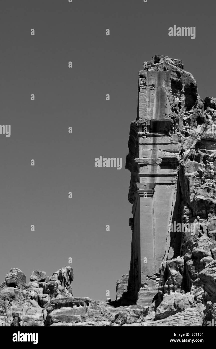 Black and white side view of a Nabatean tomb at the UNESCO world ...