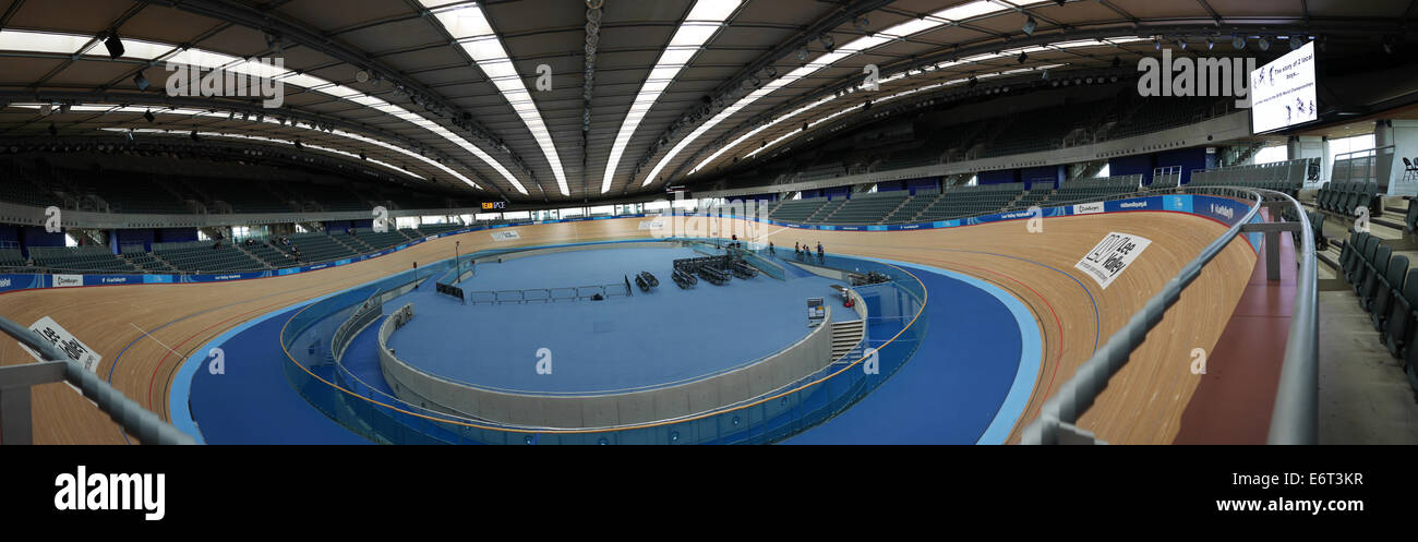 Interior panoramic view of empty Velodrome at Stratford Olympic site ...