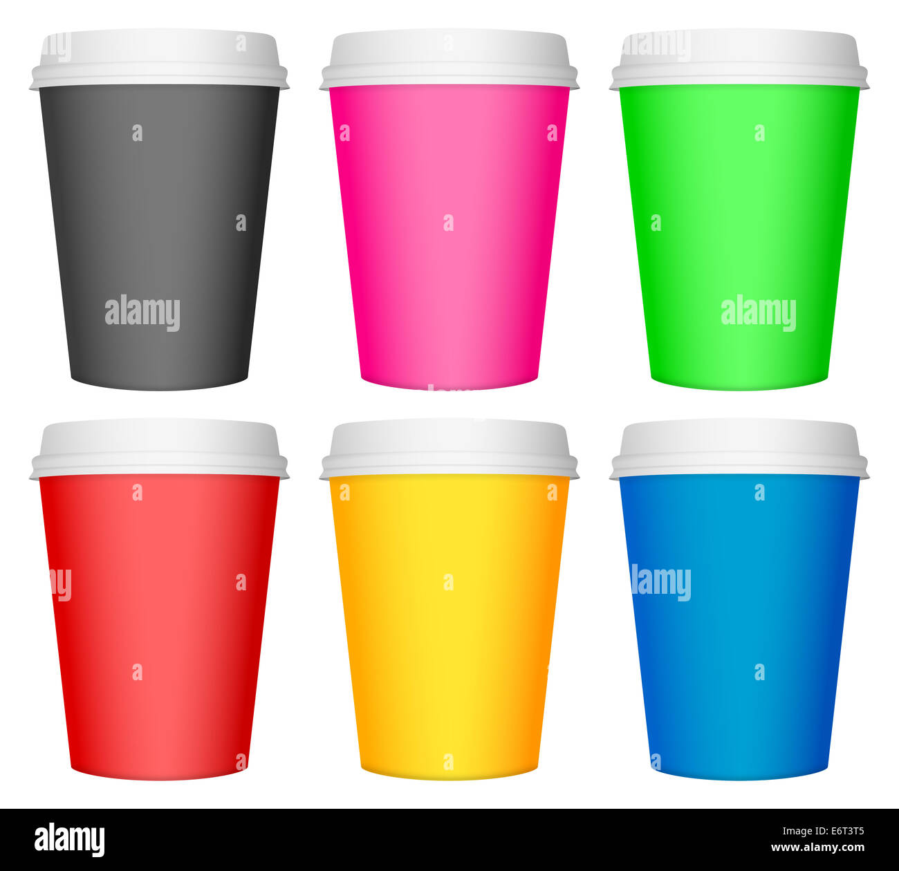 Plastic color coffee cup set on a white background Stock Photo - Alamy