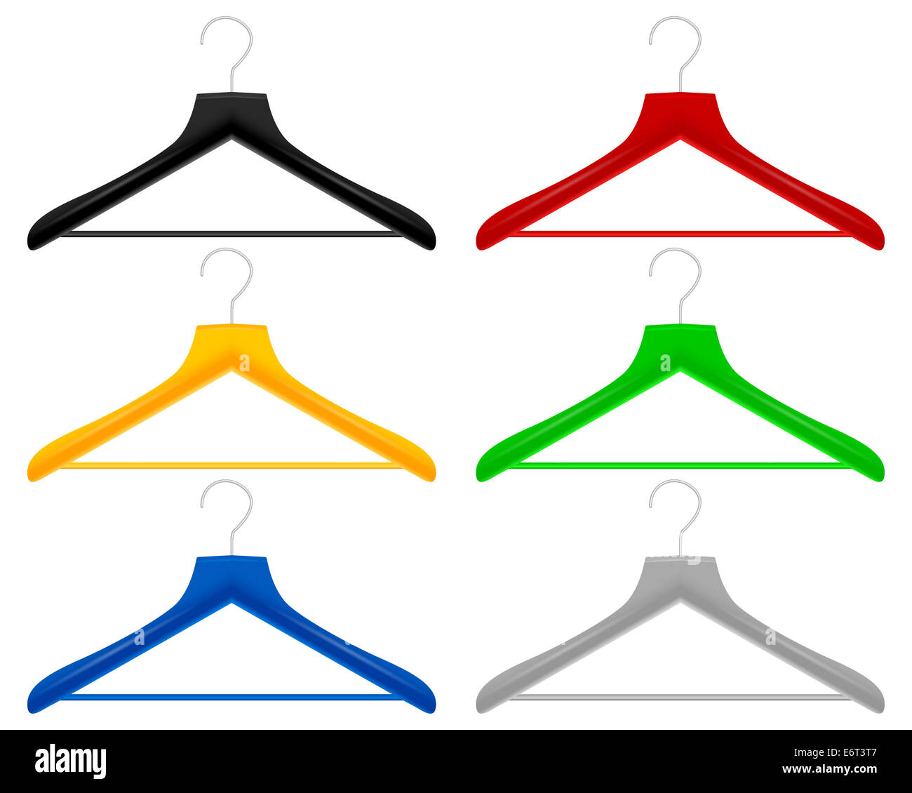 Plastic color hangers on a white background Stock Photo - Alamy