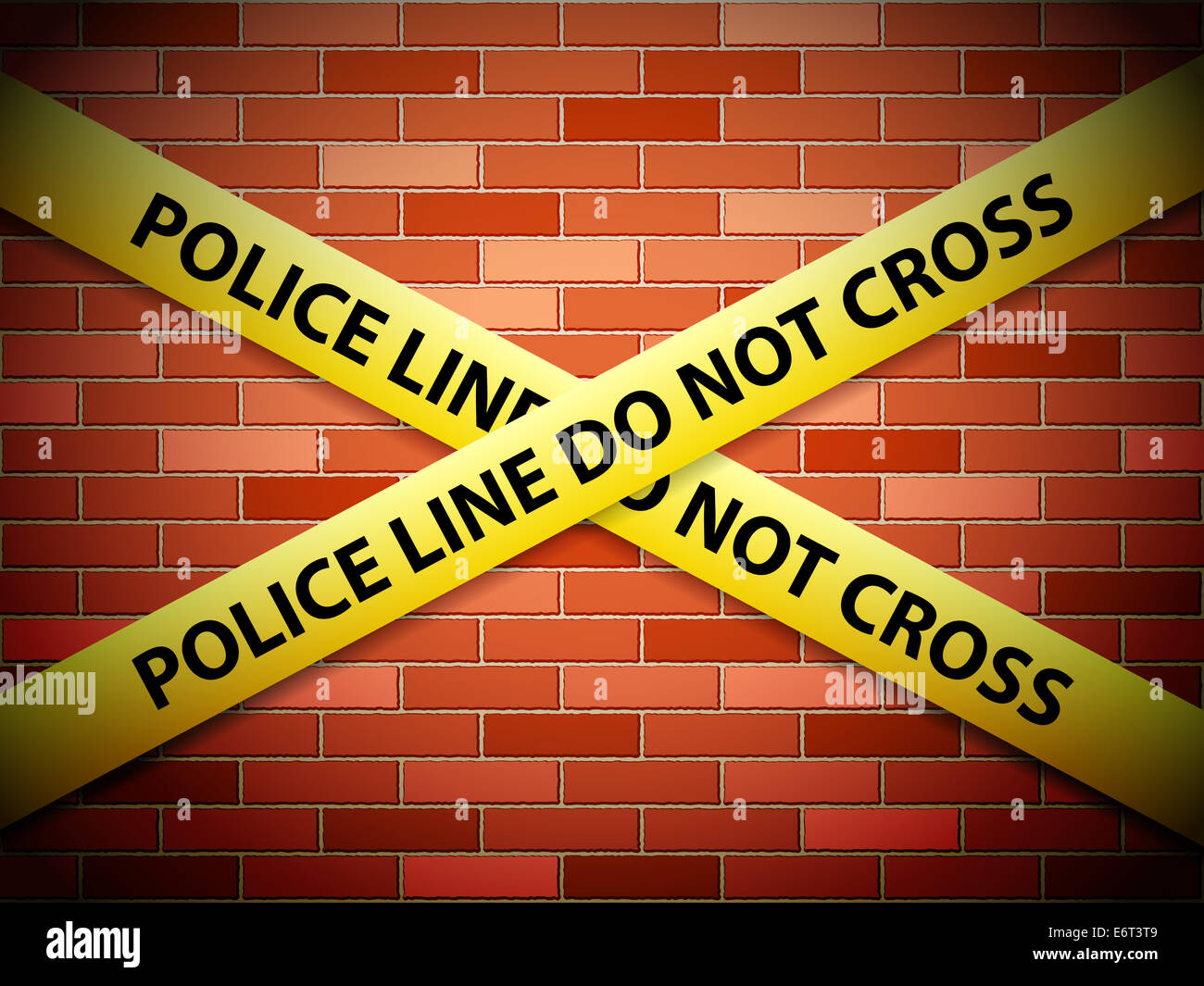 Yellow police line tape on a brick wall Stock Photo - Alamy