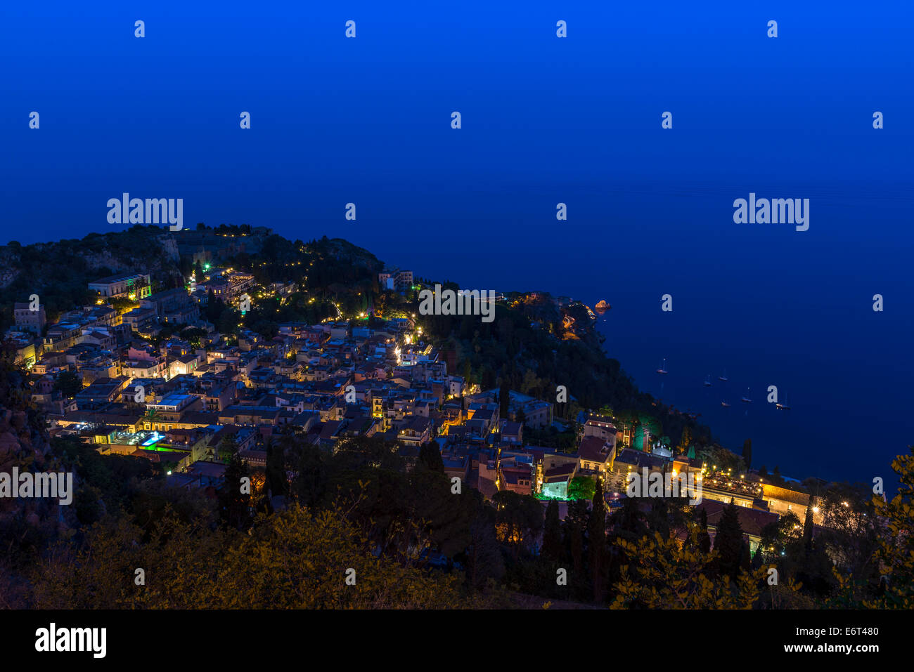 view of Taormina from above, Sicily - night scene Stock Photo - Alamy