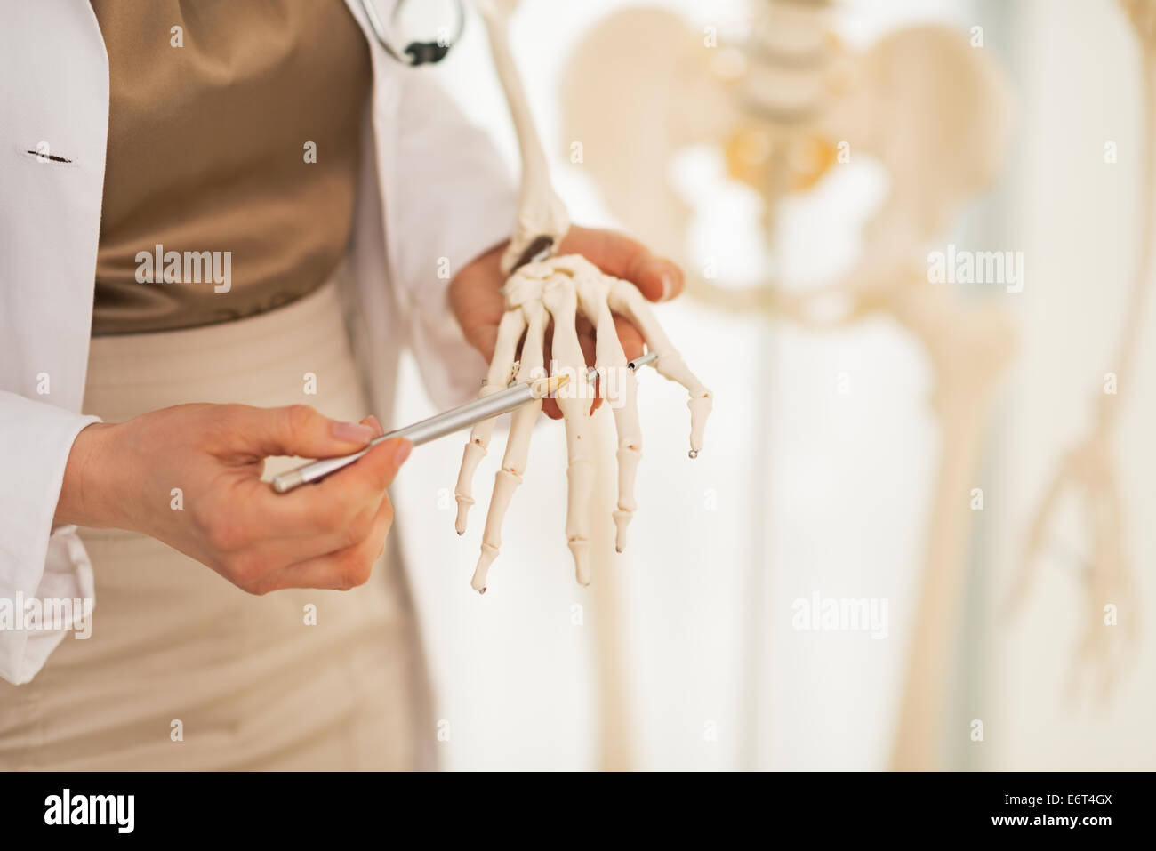 Closeup on doctor woman pointing on hand bone Stock Photo - Alamy