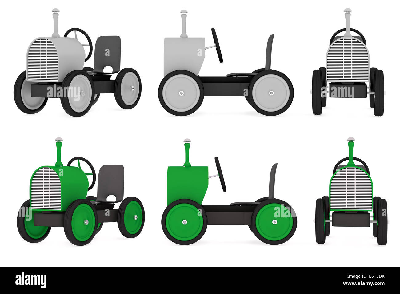 Toy tractor collection, silver and green colors, rendered model Stock ...
