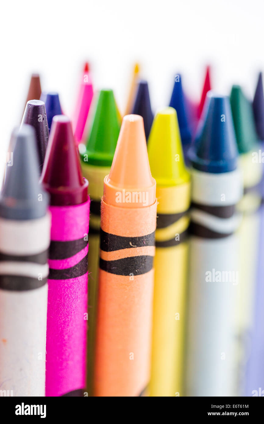 Multicolored crayons on a white background Stock Photo - Alamy