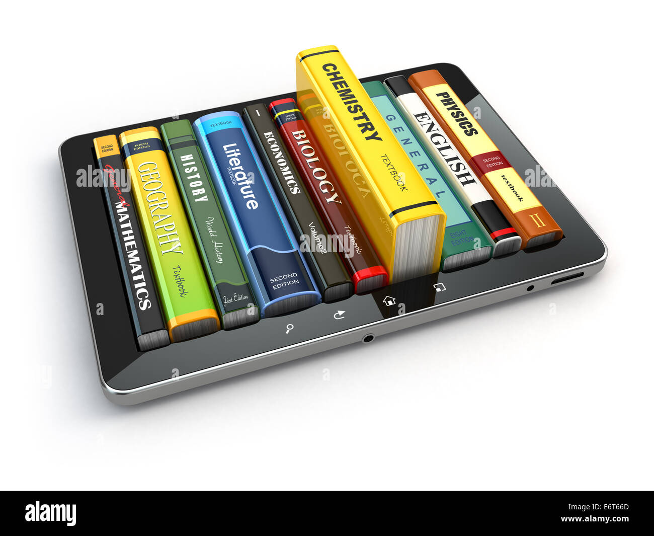 E-learning. Tablet pc and textbooks. Education online. 3d Stock Photo ...