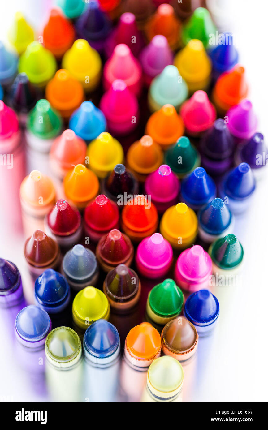 Multicolored crayons on a white background Stock Photo - Alamy
